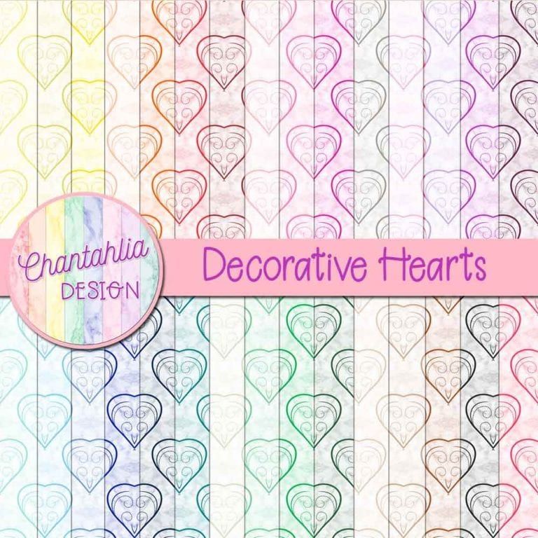 Free Decorative Hearts Digital Papers for Digital Scrapbooking and Crafts