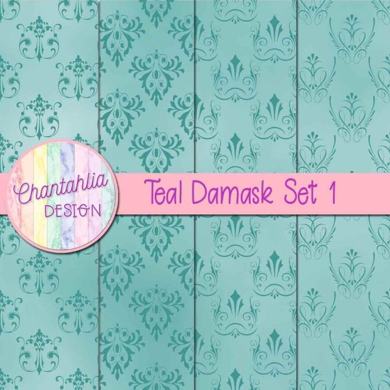 Free Digital Papers featuring Teal Damask Designs