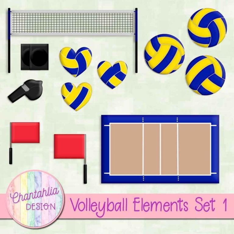 Free Volleyball Design Elements for Digital Scrapbooking and crafts