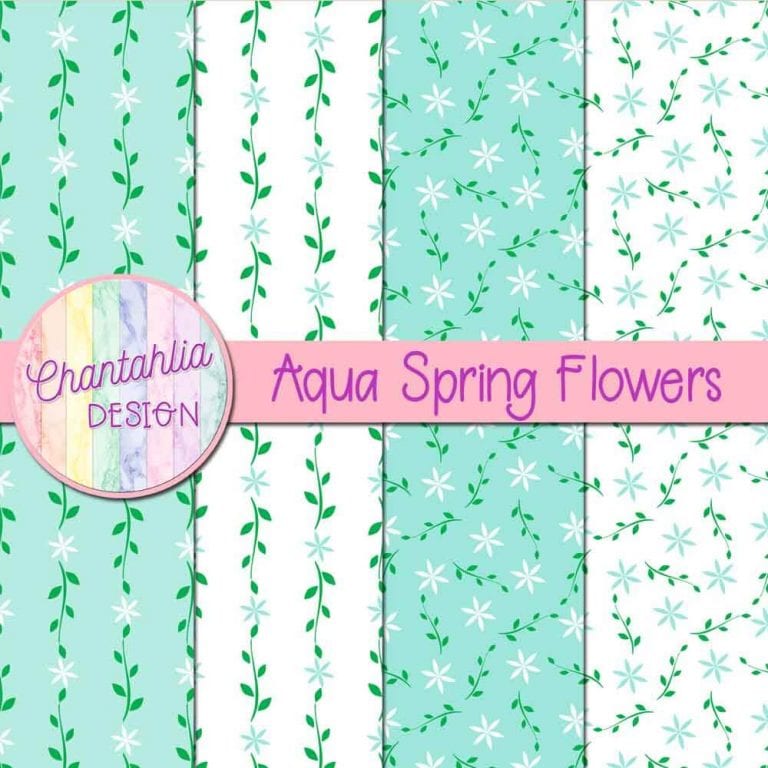 Free Digital Papers featuring Aqua Spring Flowers Designs