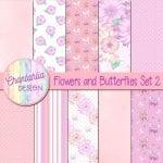 Free Flowers and Butterflies Digital Papers for Digital Scrapbooking