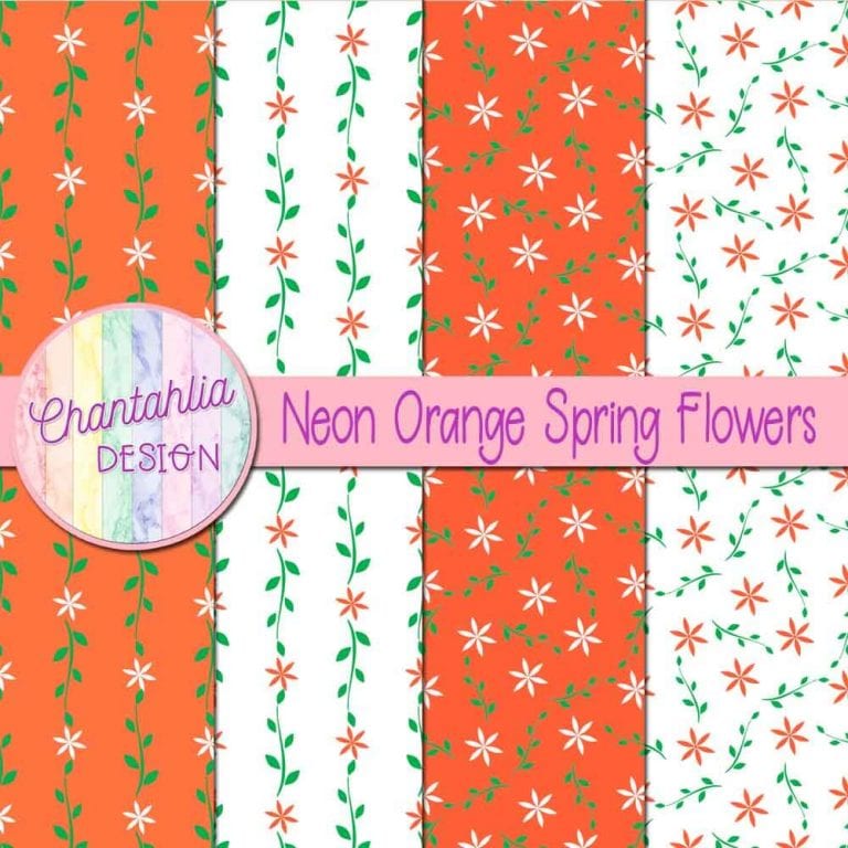 Free Digital Papers featuring Neon Orange Spring Flowers Designs