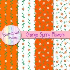 Free Digital Papers featuring Orange Spring Flowers Designs