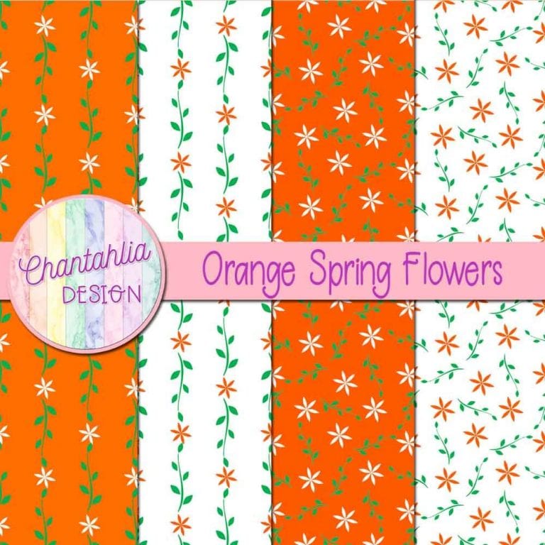 Free Digital Papers featuring Orange Spring Flowers Designs