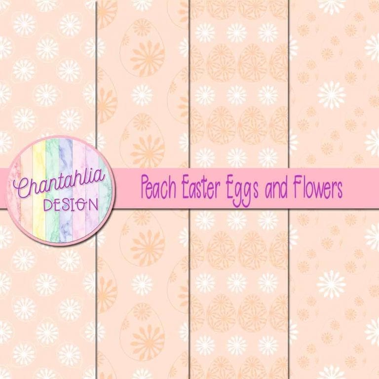 Free Digital Papers featuring Peach Flowers in Easter Eggs Designs