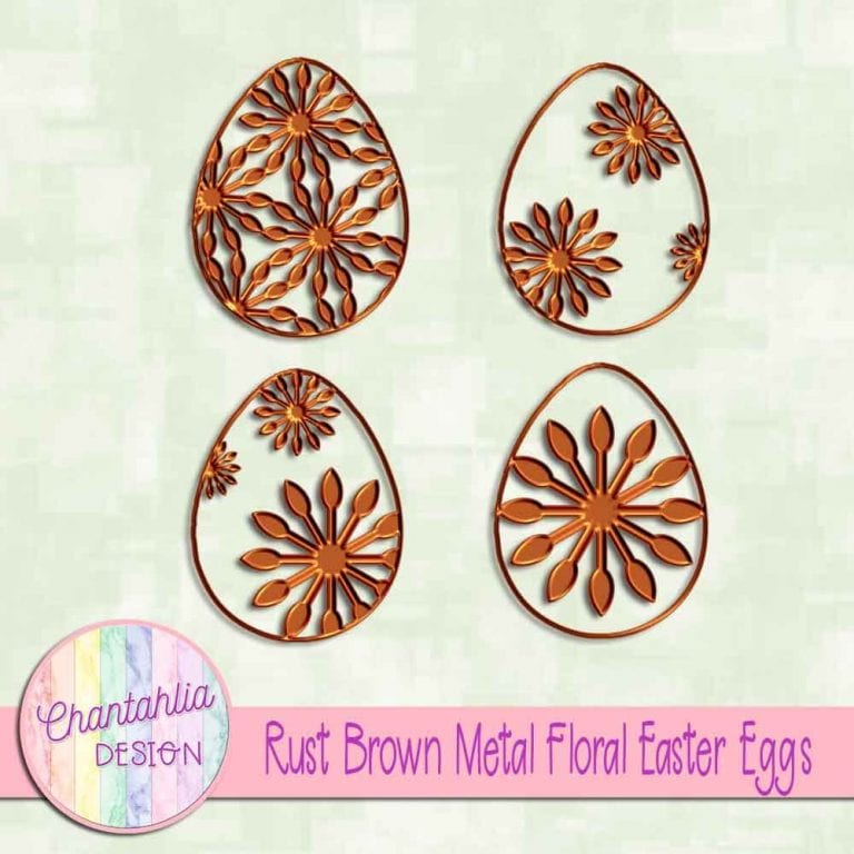 Free Rust Brown Metal Floral Easter Eggs Design Elements