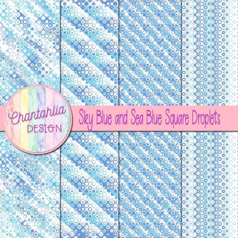 Free Sky Blue and Sea Blue Digital Papers with Square Droplets Designs