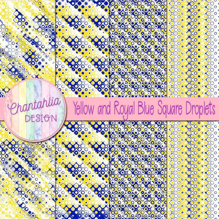 Free Yellow and Royal Blue Digital Papers with Square Droplets Designs