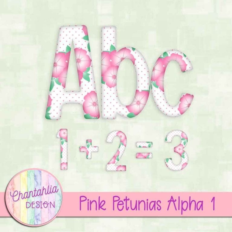 Free Alpha featuring Pink Petunias for Digital Scrapbooking