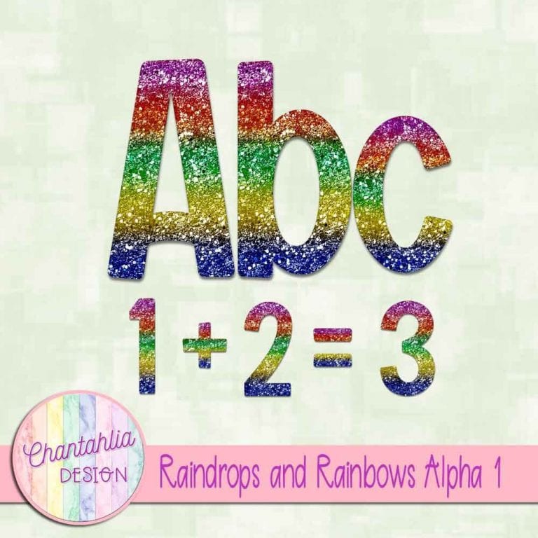 Free Alpha in a Raindrops and Rainbows Design for Digital Scrapbooking