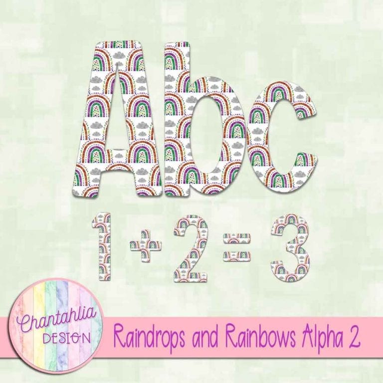 Free Alpha in a Raindrops and Rainbows Design for Digital Scrapbooking