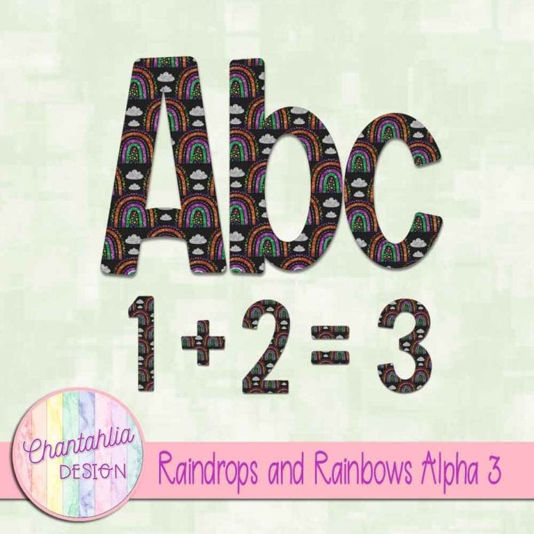 Free Alpha in a Raindrops and Rainbows Design for Digital Scrapbooking