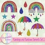 Free Raindrops and Rainbows Design Elements for Digital Scrapbooking