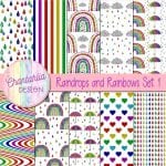 Free Raindrops and Rainbows Digital Papers for Digital Scrapbooking