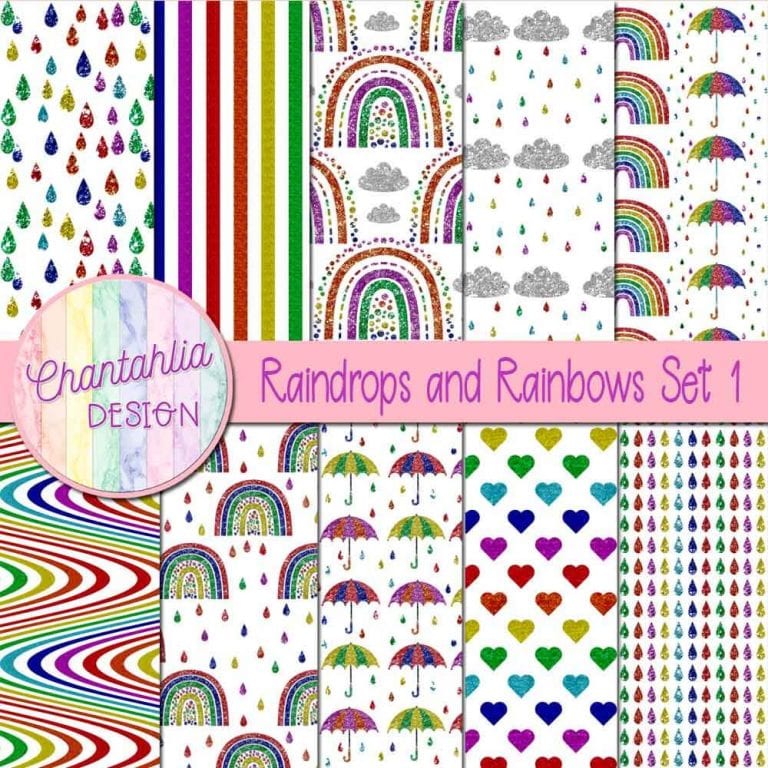 Free Raindrops and Rainbows Digital Papers for Digital Scrapbooking