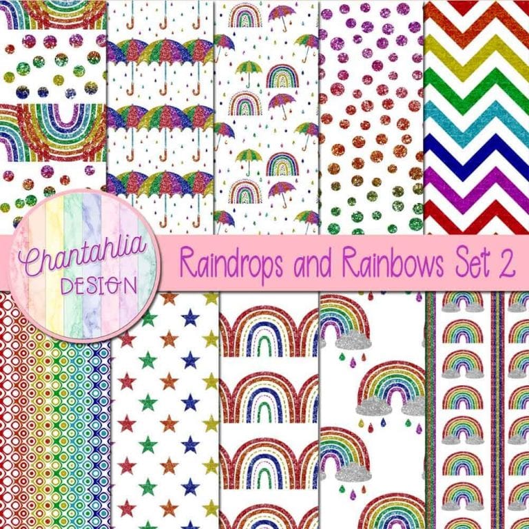 Free Raindrops and Rainbows Digital Papers for Digital Scrapbooking