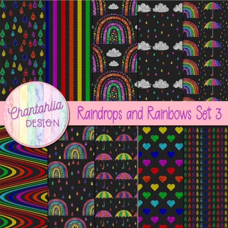 Free Raindrops and Rainbows Digital Papers for Digital Scrapbooking