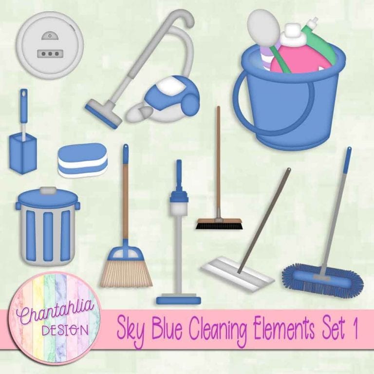 Free Cleaning Design Elements in Sky Blue for Digital Scrapbooking