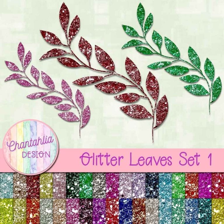 Free Leaves Design Elements in a Glitter Style for Digital Scrapbooking
