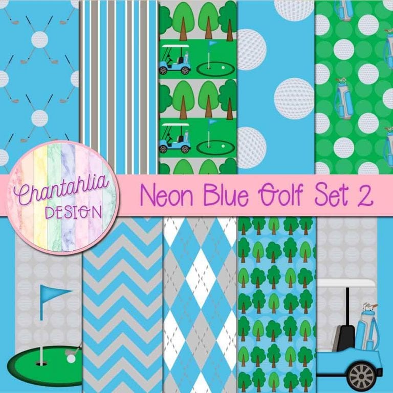 Free Neon Blue Golf Digital Papers for Digital Scrapbooking
