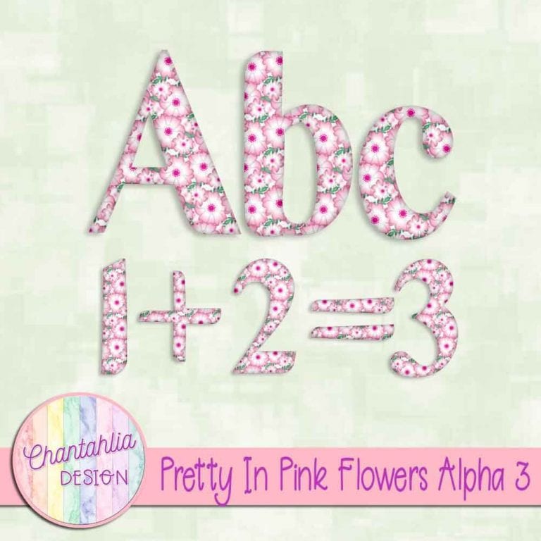 Free Alpha in a Pretty in Pink Flowers Design for Digital Scrapbooking