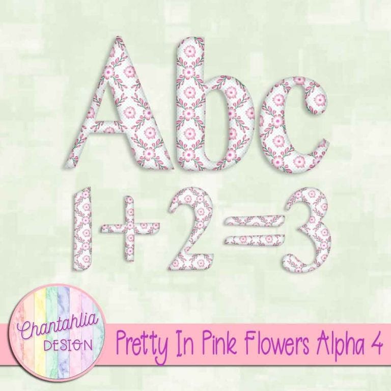Free Alpha in a Pretty in Pink Flowers Design for Digital Scrapbooking