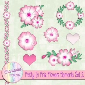 Free Pretty in Pink Flowers Design Elements for Digital Scrapbooking