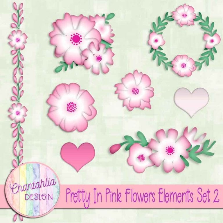 Free Pretty in Pink Flowers Design Elements for Digital Scrapbooking