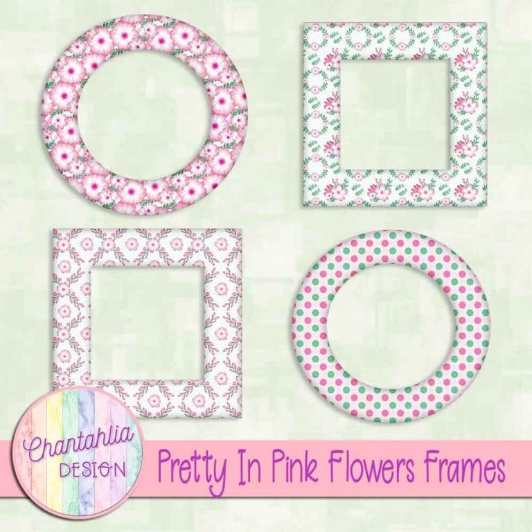 Free Pretty in Pink Flowers Frames for Digital Scrapbooking