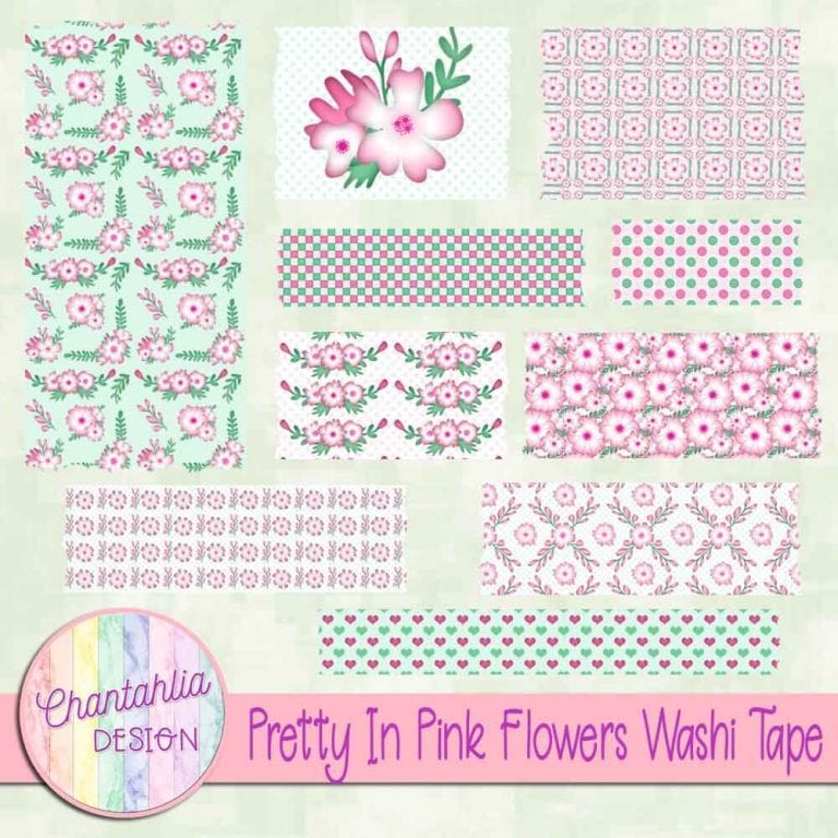 Free Pretty in Pink Flowers Washi Tape for Digital Scrapbooking