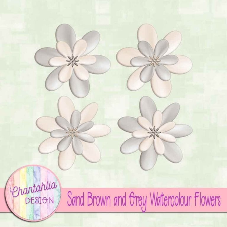 Free Sand Brown and Grey Watercolour Flowers for Digital Scrapbooking