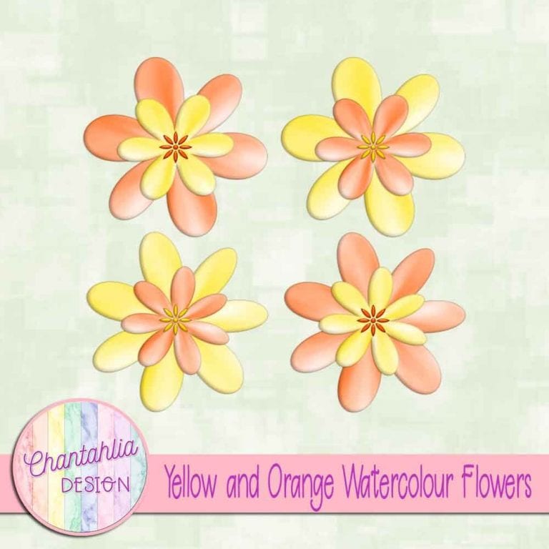 Free Yellow and Orange Watercolour Flowers for Digital Scrapbooking