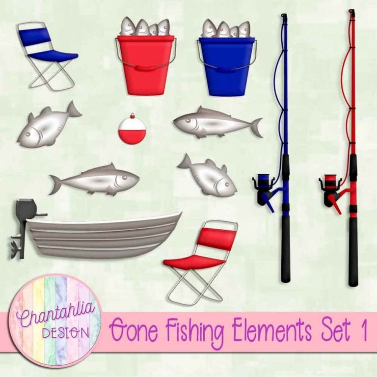 Free Gone Fishing Design Elements for Digital Scrapbooking