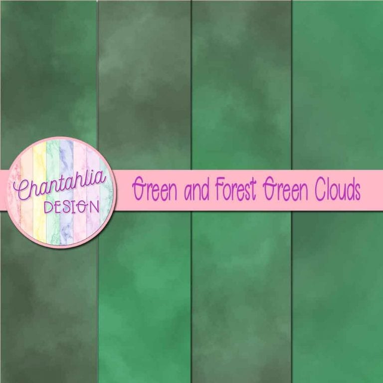 Free Green and Forest Green Digital Papers with Clouds Designs
