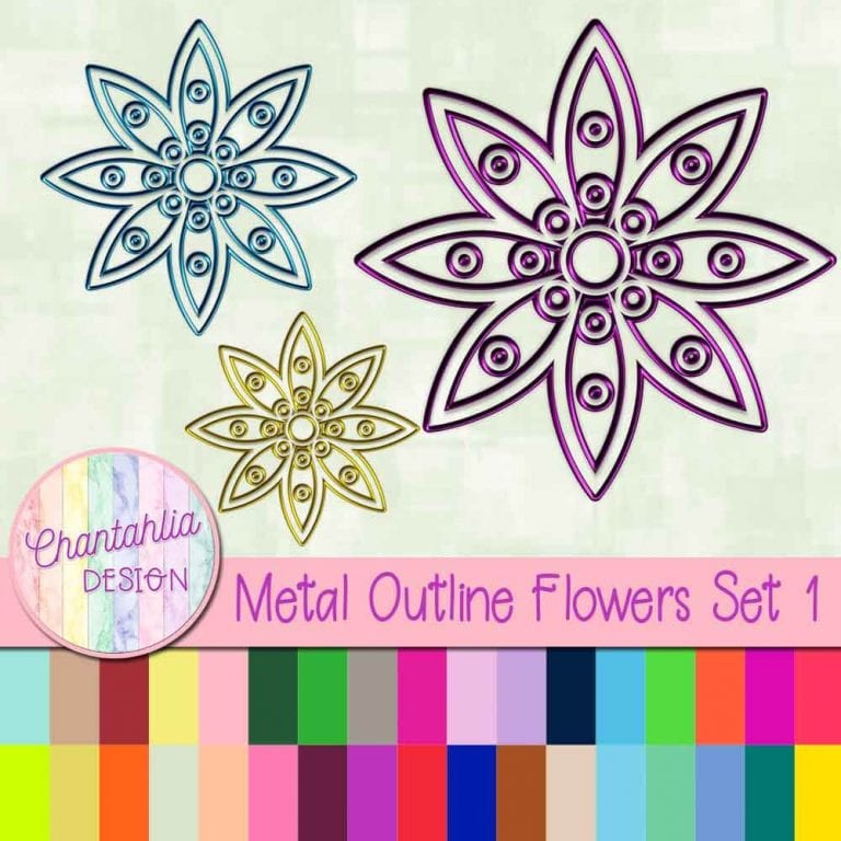 Free Flowers Design Elements in a Metal Outline Style