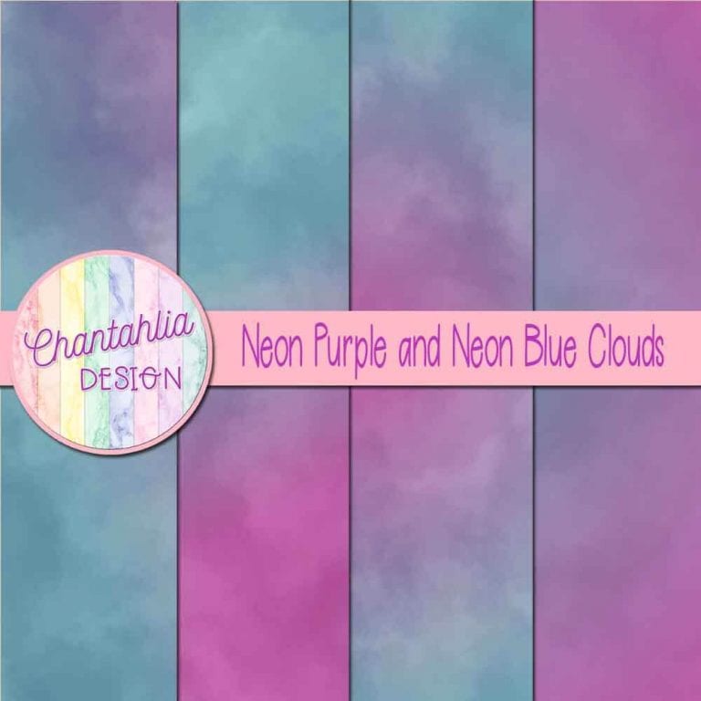 Free Neon Purple and Free Neon Blue Digital Papers with Clouds Designs