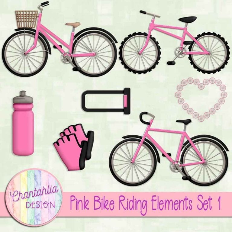 Free Pink Bike Riding Design Elements for Digital Scrapbooking