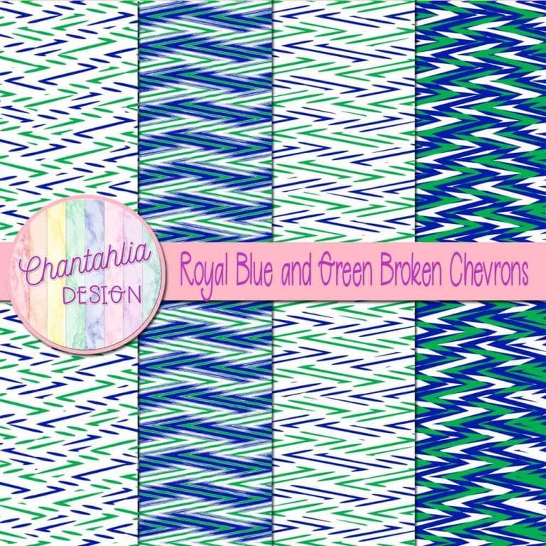 Free Royal Blue and Green Digital Papers with Broken Chevrons Designs