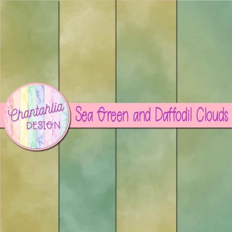 Free Sea Green and Daffodil Digital Papers with Clouds Designs
