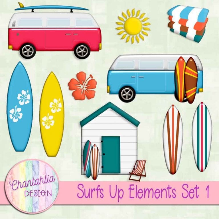 Free Surfs Up Design Elements for Digital Scrapbooking and other Crafts