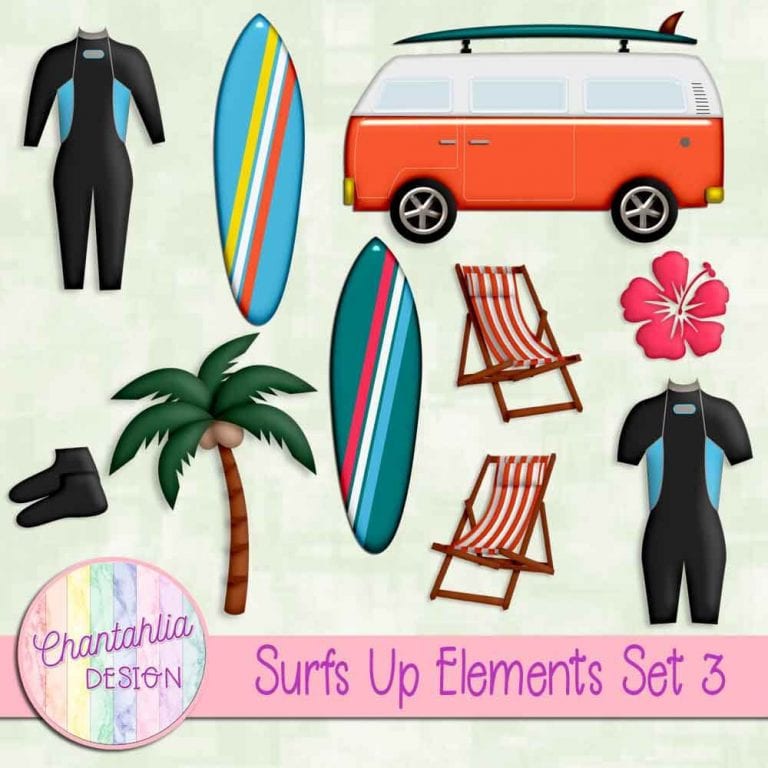 Free Surfs Up Design Elements for Digital Scrapbooking and other Crafts
