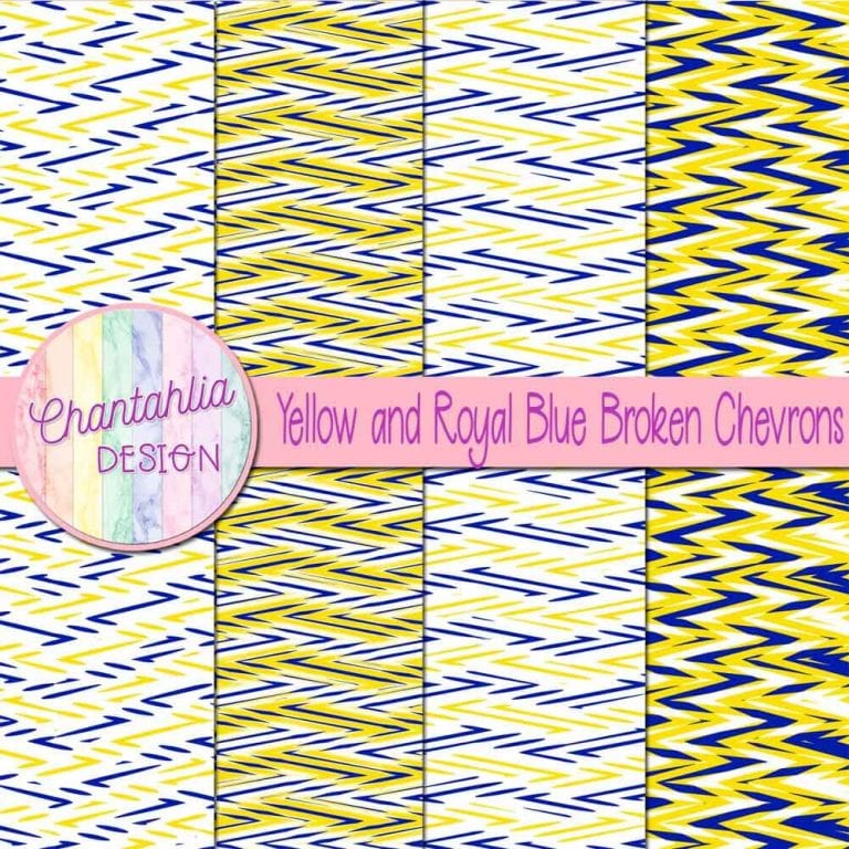 Free Yellow and Royal Blue Digital Papers with Broken Chevrons Designs