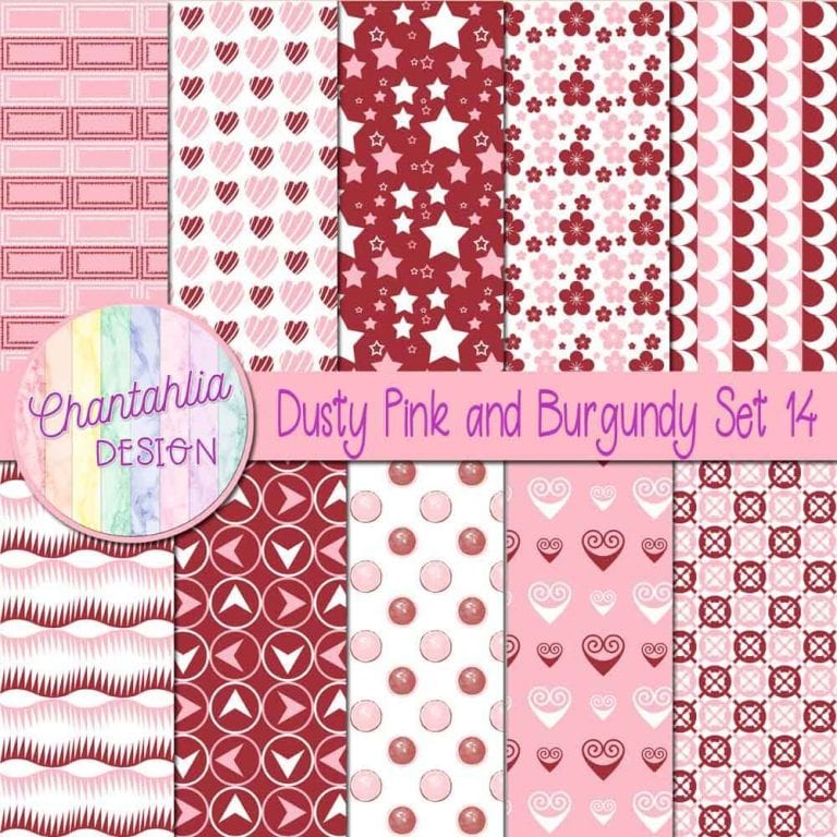 Free Dusty Pink and Burgundy Digital Papers with Patterned Designs