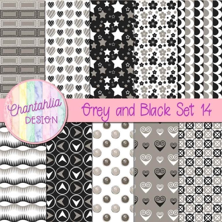 Free Grey and Black Digital Papers with Patterned Designs