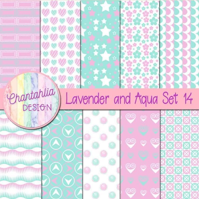 Free Lavender and Aqua Digital Papers with Patterned Designs