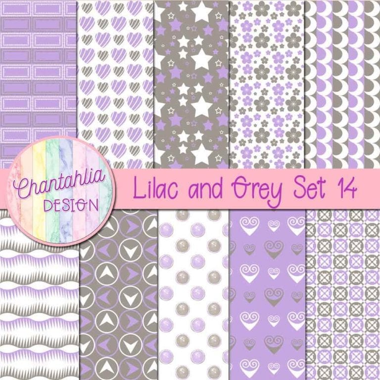 Free Lilac and Grey Digital Papers with Patterned Designs