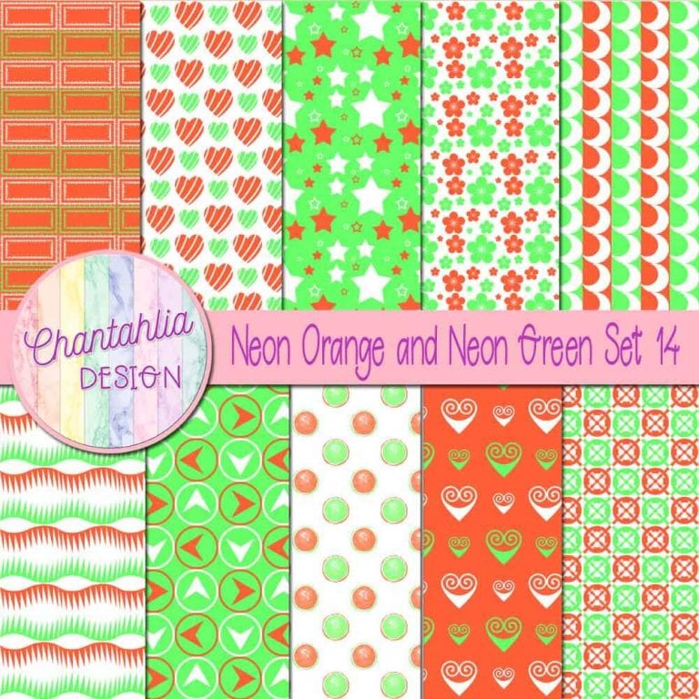 Free Neon Orange and Free Neon Green Digital Papers with Patterned Designs
