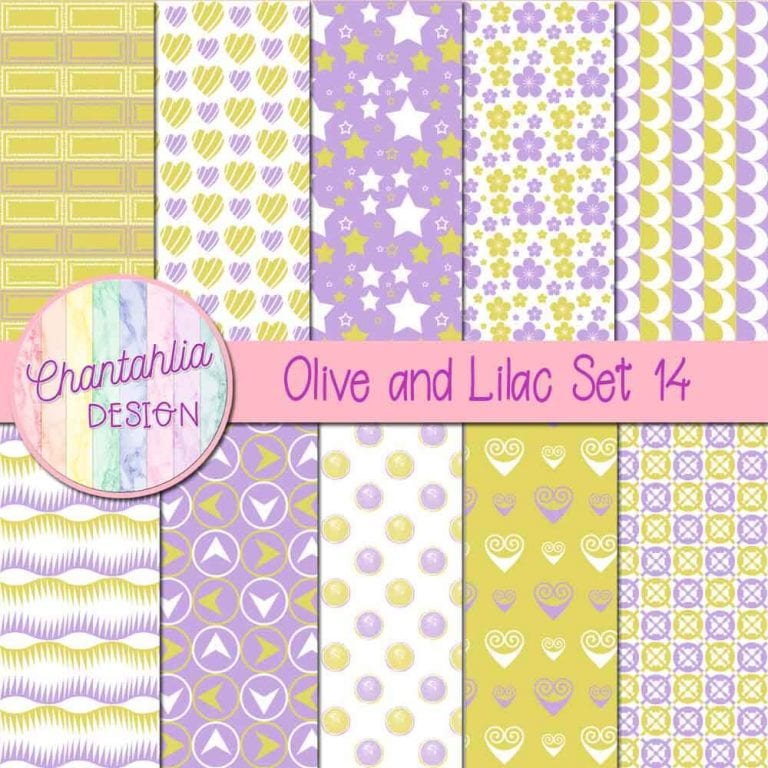 Free Olive and Lilac Digital Papers with Patterned Designs