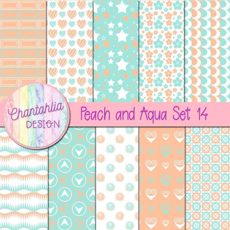 Free Peach and Aqua Digital Papers with Patterned Designs