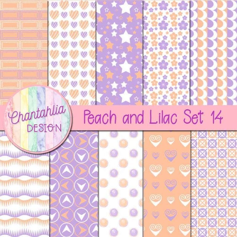 Free Peach and Lilac Digital Papers with Patterned Designs